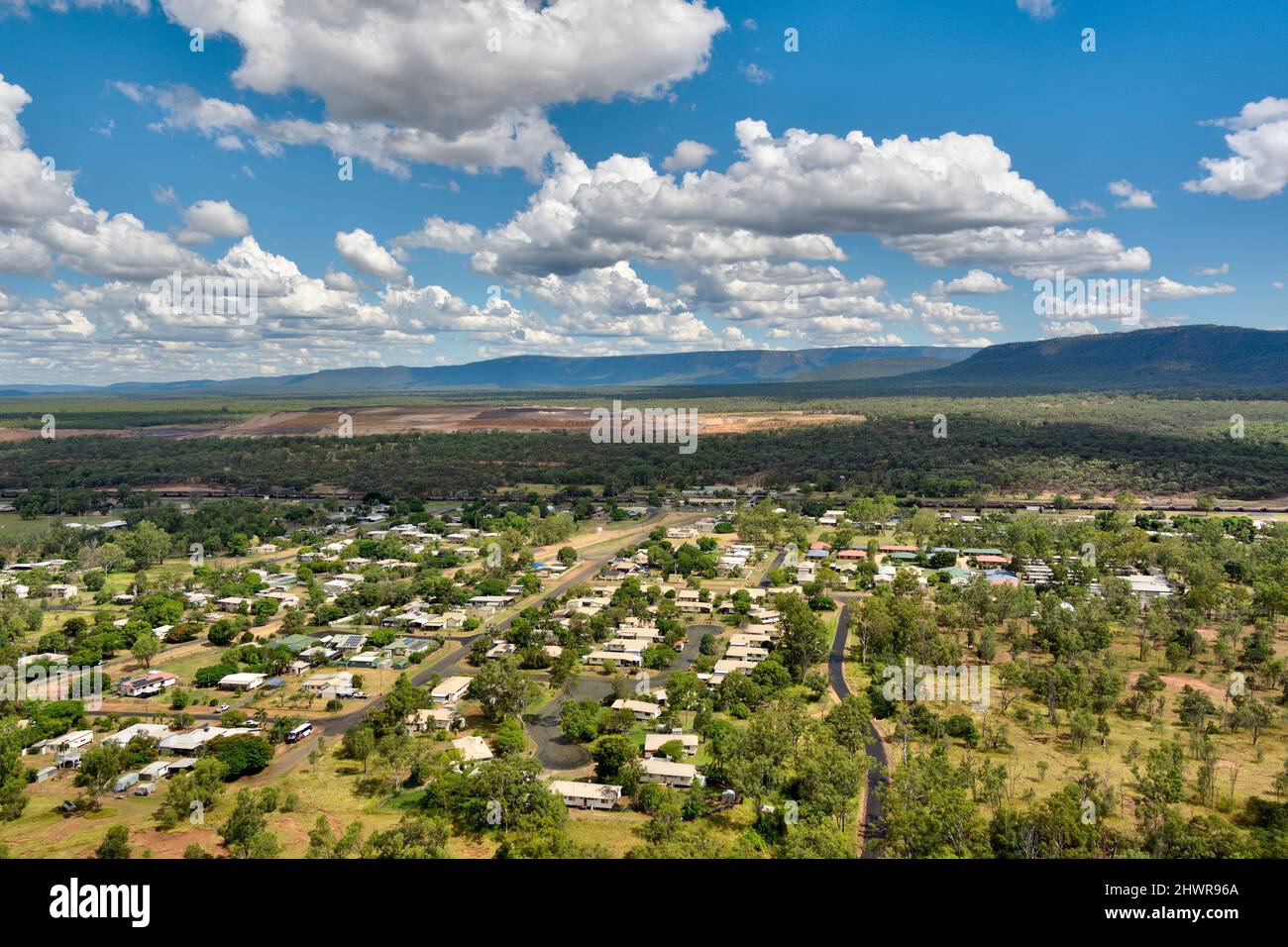 Aerial of the small village of Bluff Central Highlands Queensland ...