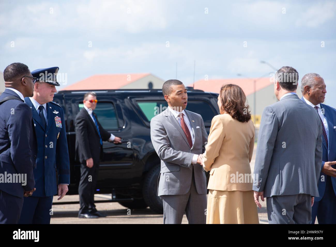United States Vice President Kamala Harris greets Mayor Steven Reed ...