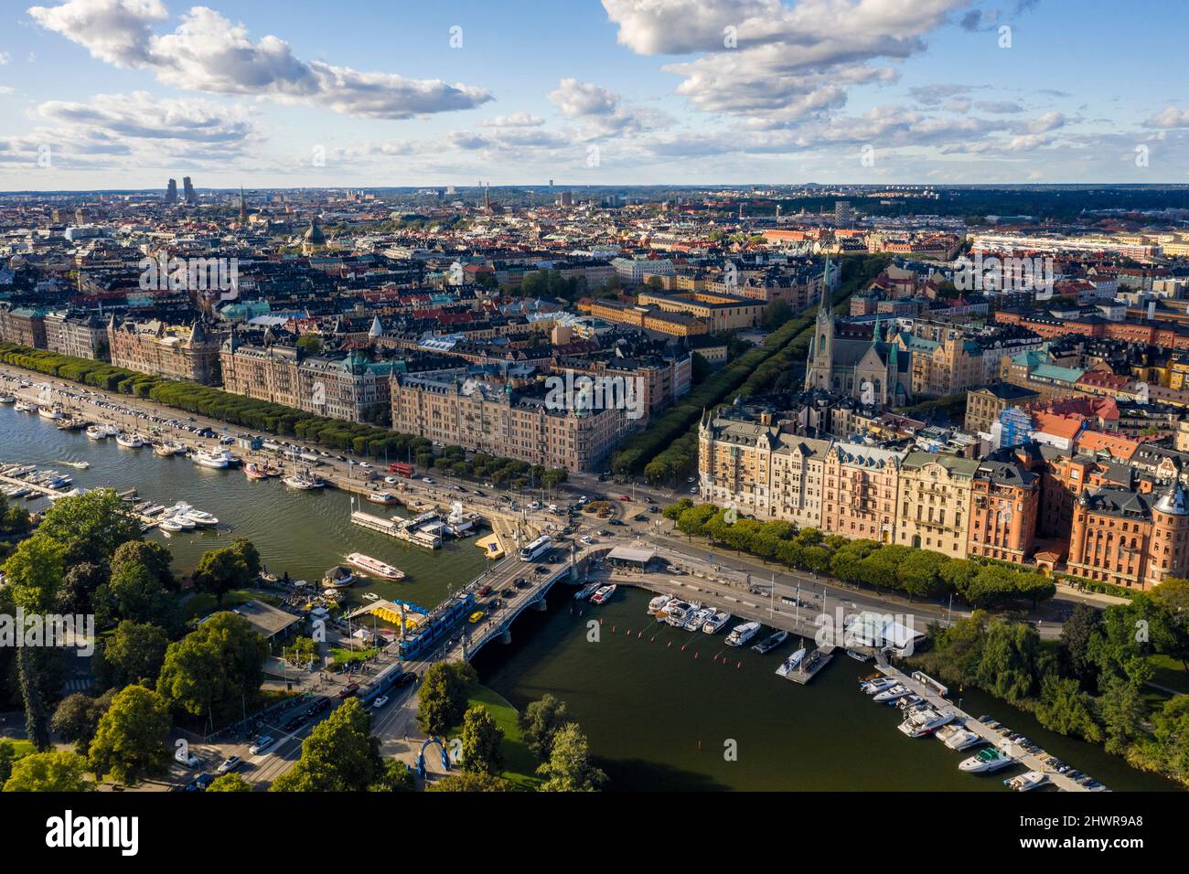 Aerial view strandvagen boulevard ostermalm district hi-res stock ...