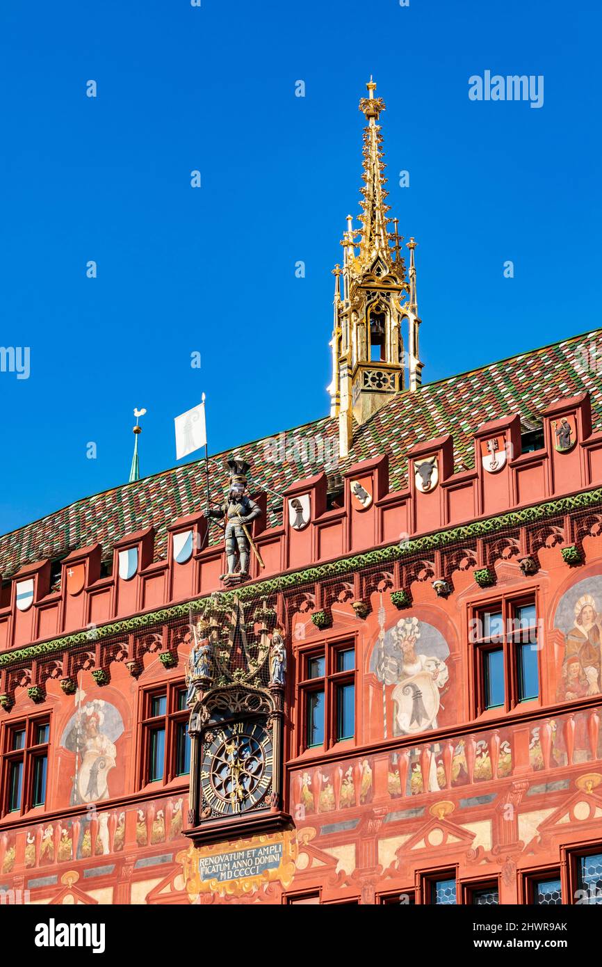 Switzerland, Basel-Stadt, Basel, Ornate exterior of Basel Town Hall ...
