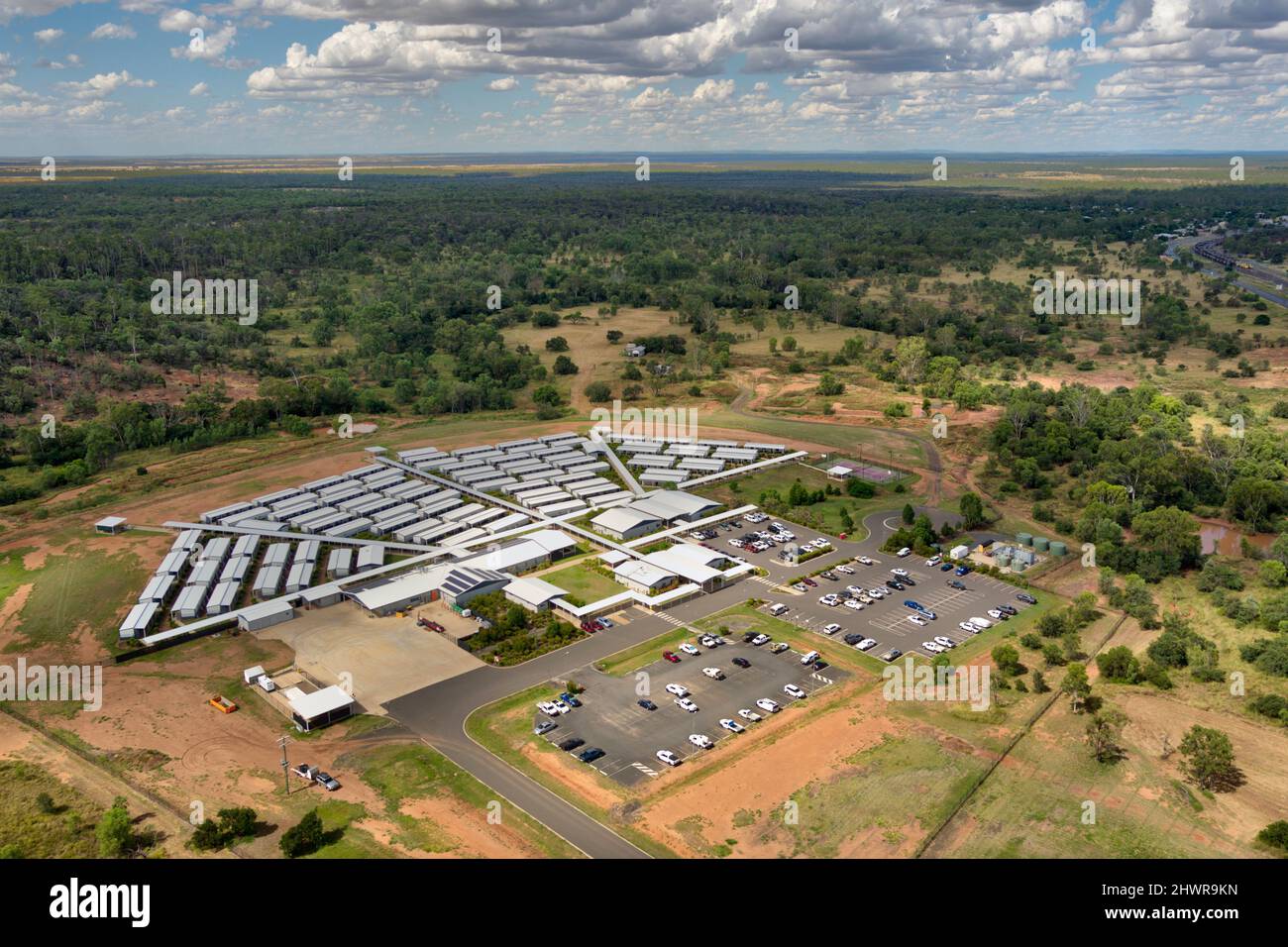 Aerial of Jellinbah Village a 557 person mining camp next door to Bluff ...