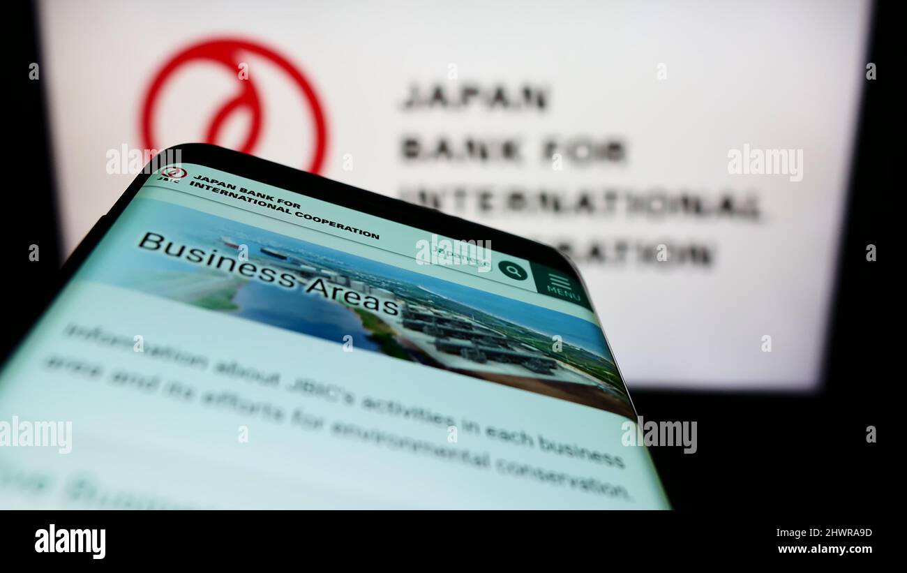 Mobile phone with webpage of Japan Bank for International Cooperation ...