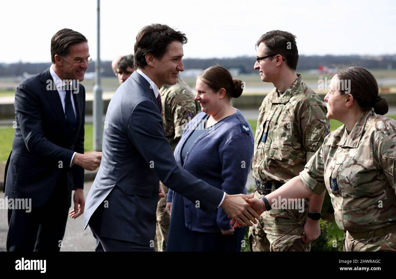 Canadian Prime Minister Justin Trudeau (second left) and Dutch Prime ...