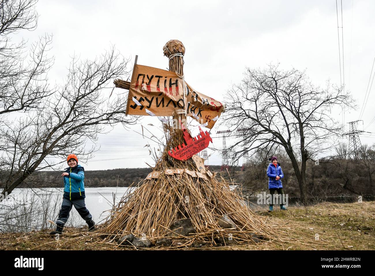 ZAPORIZHZHIA, UKRAINE - MARCH 6, 2022 - An effigy representing Vladimir ...