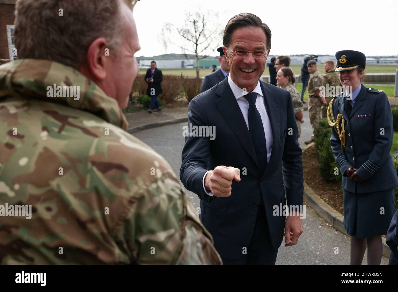 Dutch Prime Minister Mark Rutte speaking to troops during a visit to ...
