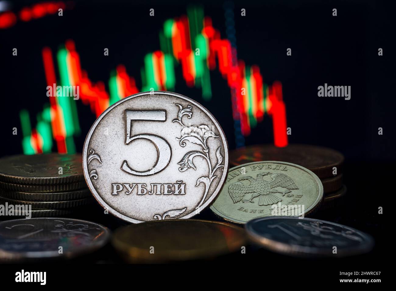 5 Ruble Coin Obverse Inflation Concept Stagflation Value Drop Plunge ...