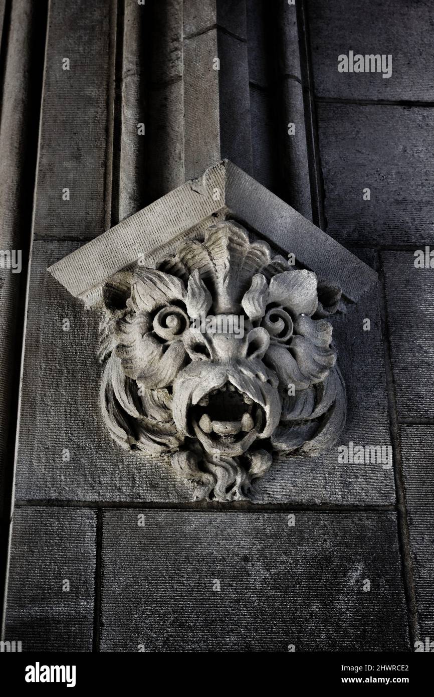Old Gothic medieval roaring gargoyle lion as a decoration for a stone ...