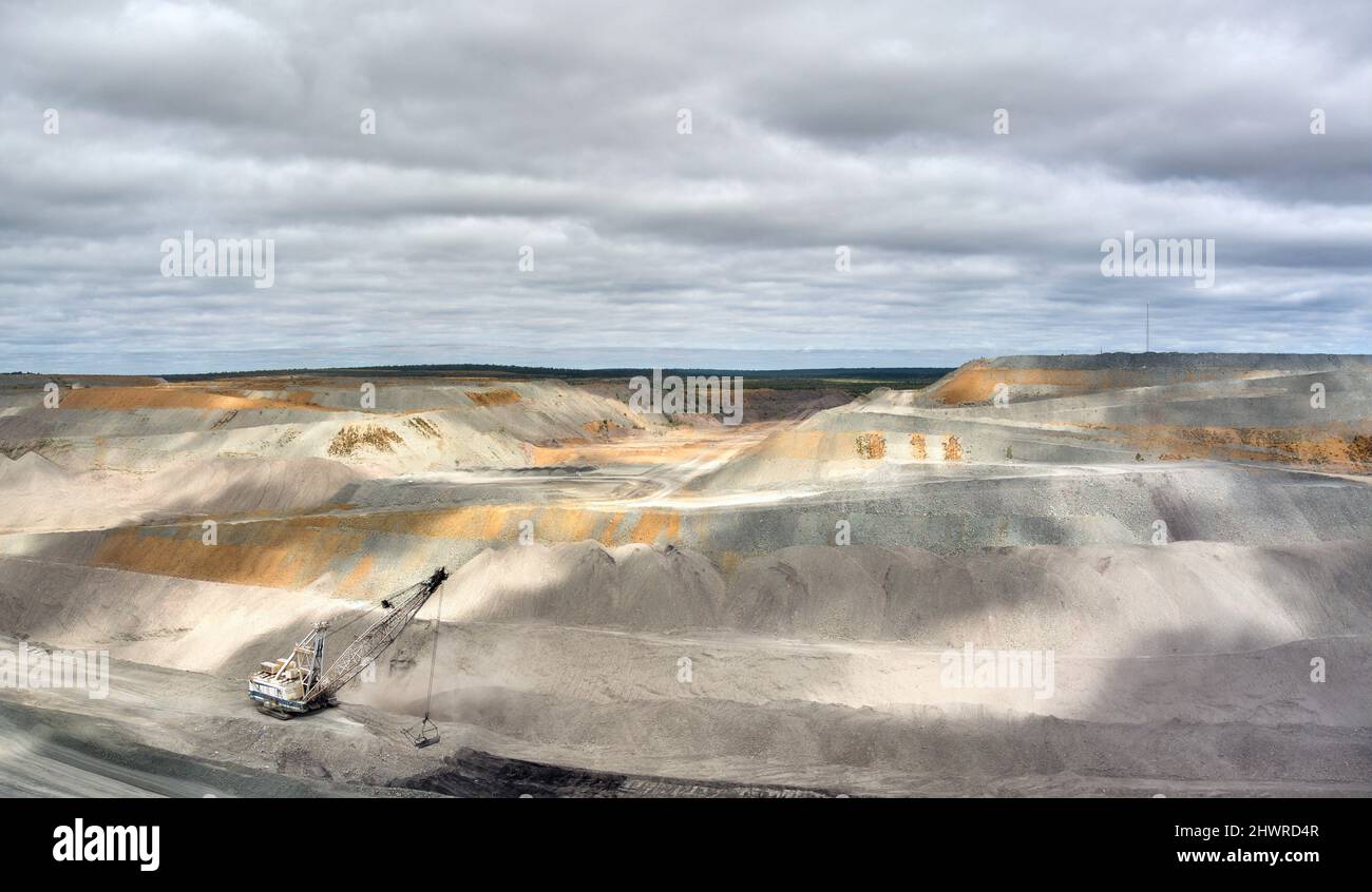 Aerial of massive Dragline operating in the BMA Blackwater Coal Mine ...