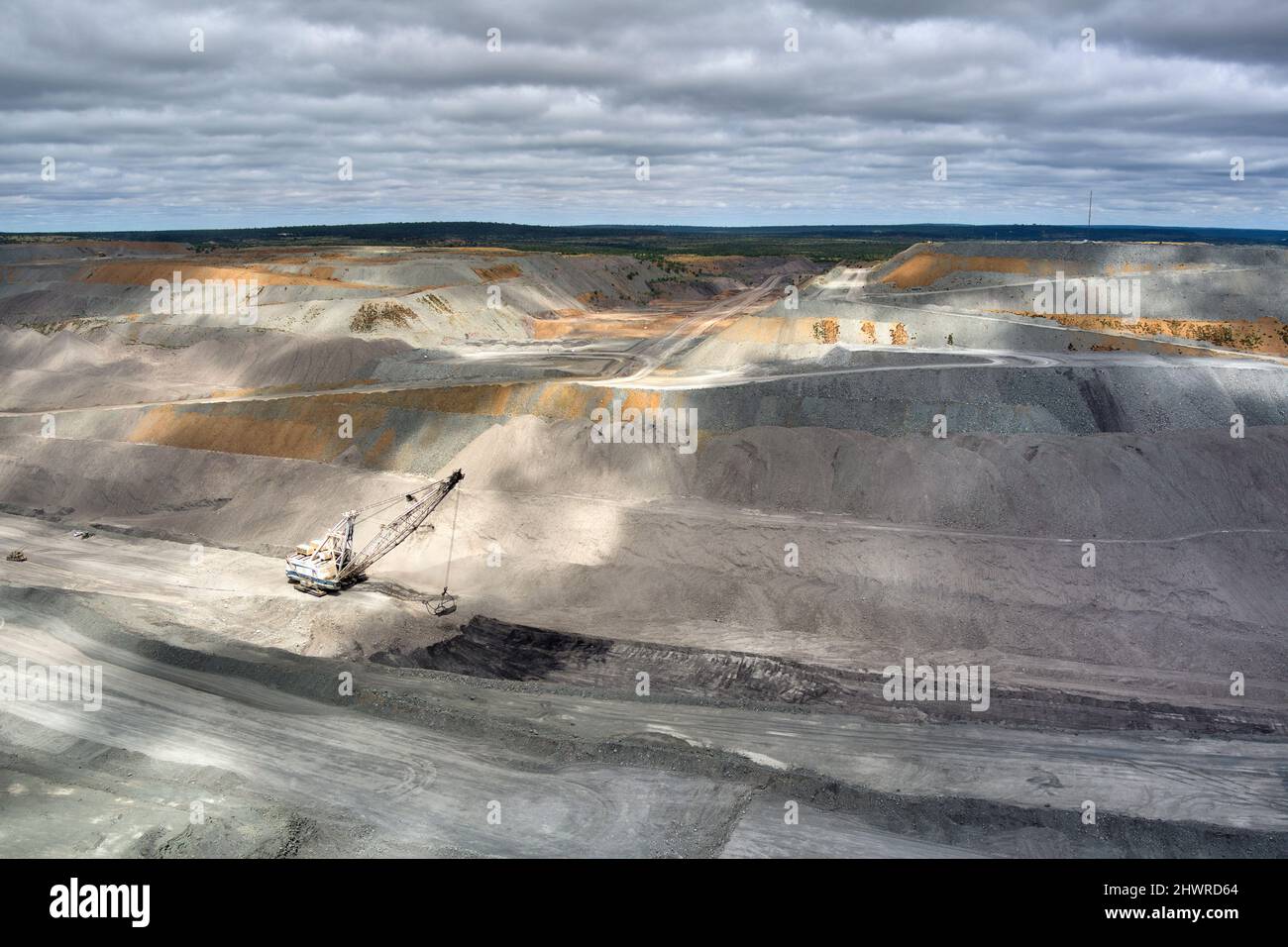 Aerial of massive Dragline operating in the BMA Blackwater Coal Mine ...