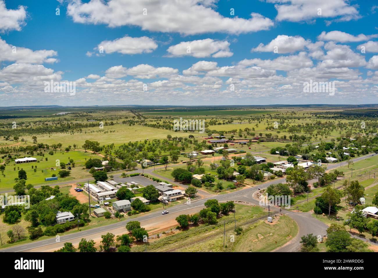 Aerial of Comet on the Capricorn Highway Central Highlands Queensland ...
