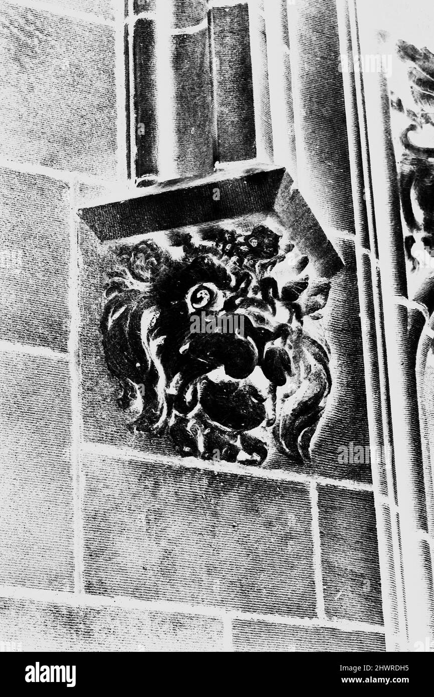 Old Gothic medieval roaring gargoyle lion as a decoration for a stone ...