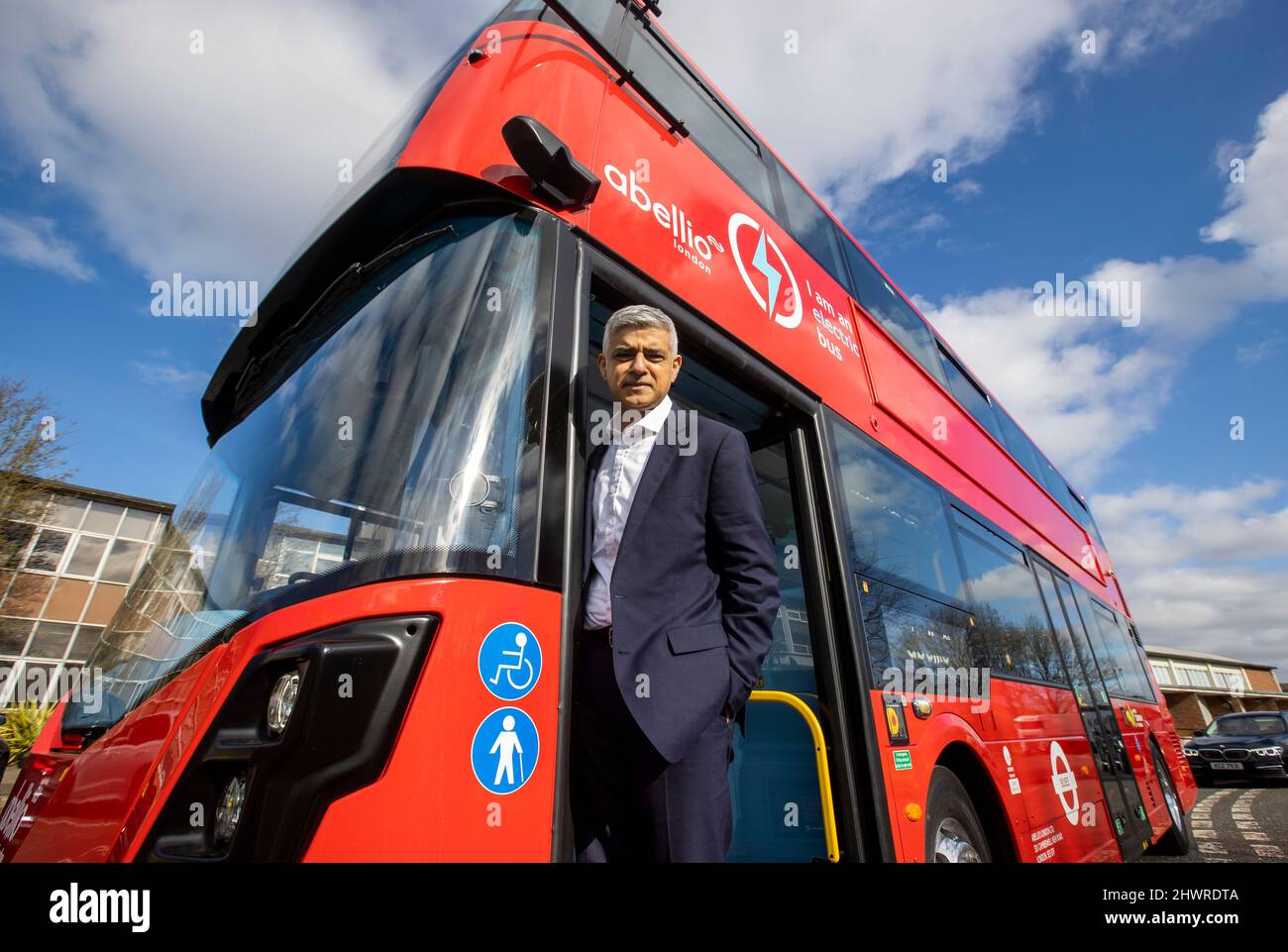 Mayor of London, Sadiq Khan during a visit to the Wrightbus' Ballymena ...