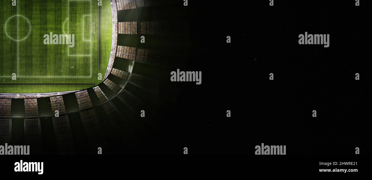 Flyer with night sport football arena. Part of stadium with flashlights ...