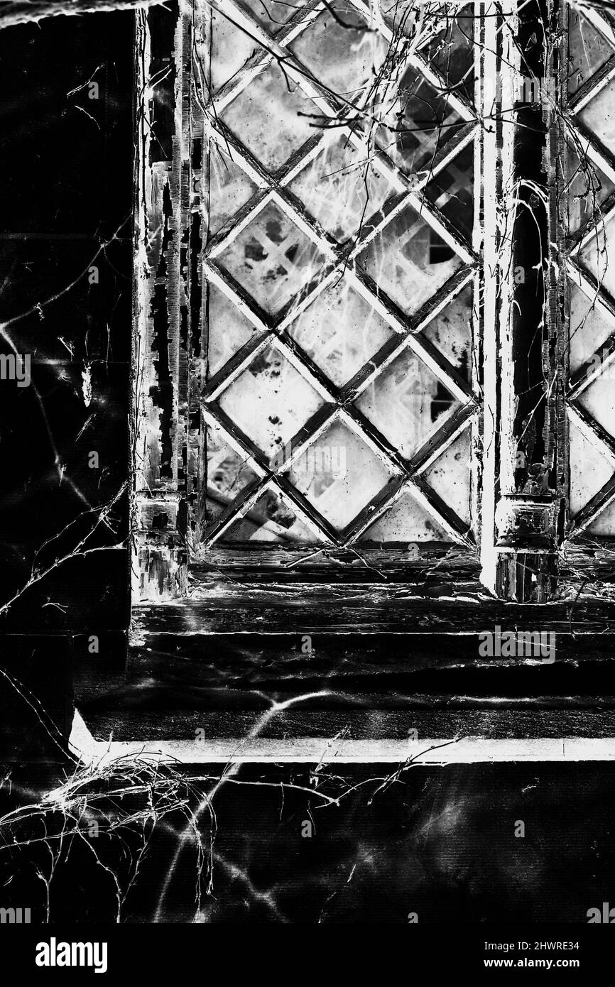 Old Gothic medieval window with panes in a diagonal frame Stock Photo ...