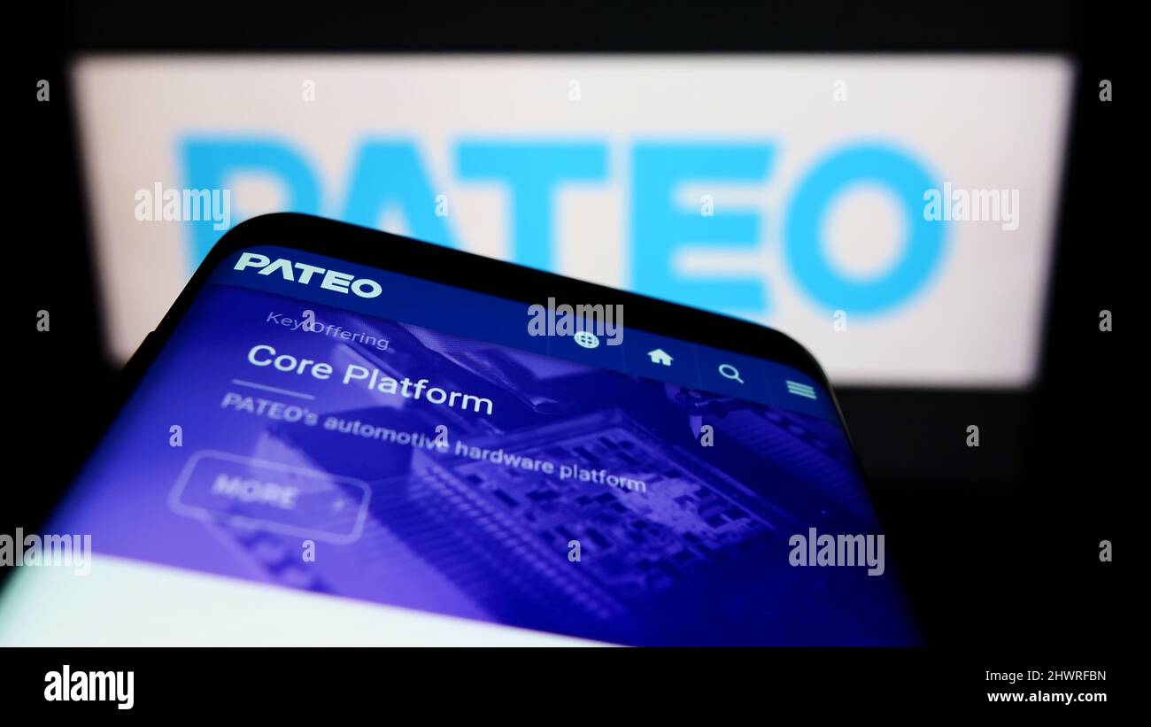 Smartphone with webpage of Chinese telematics company Shanghai PATEO on ...