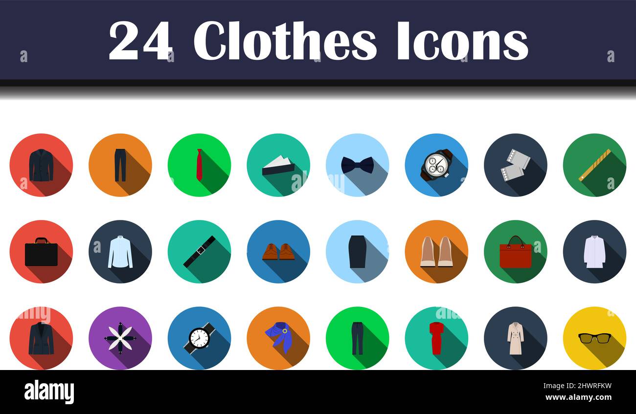 Clothes Icon Set. Flat Design With Long Shadow. Vector illustration ...