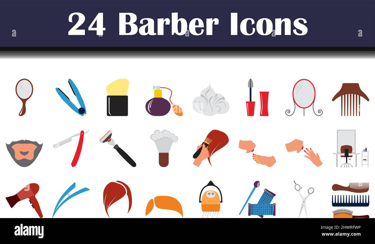 Barber Icon Set. Flat Design. Fully editable vector illustration. Text ...