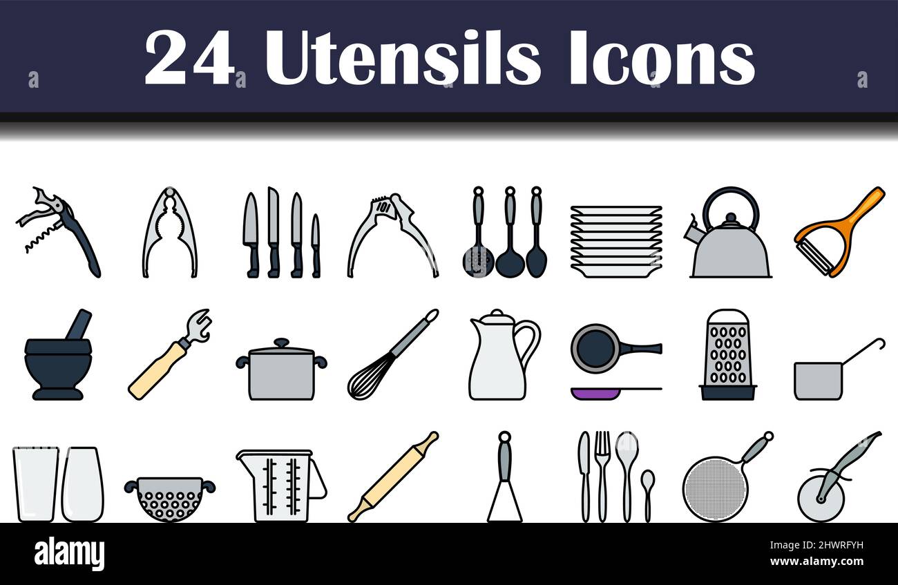 Utensils Icon Set. Editable Bold Outline With Color Fill Design. Vector ...