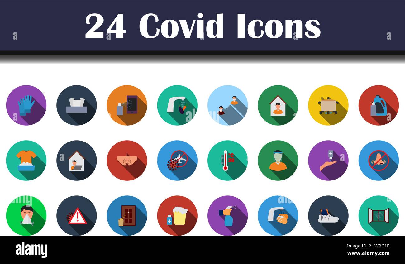 Covid Icon Set. Flat Design With Long Shadow. Vector illustration Stock ...