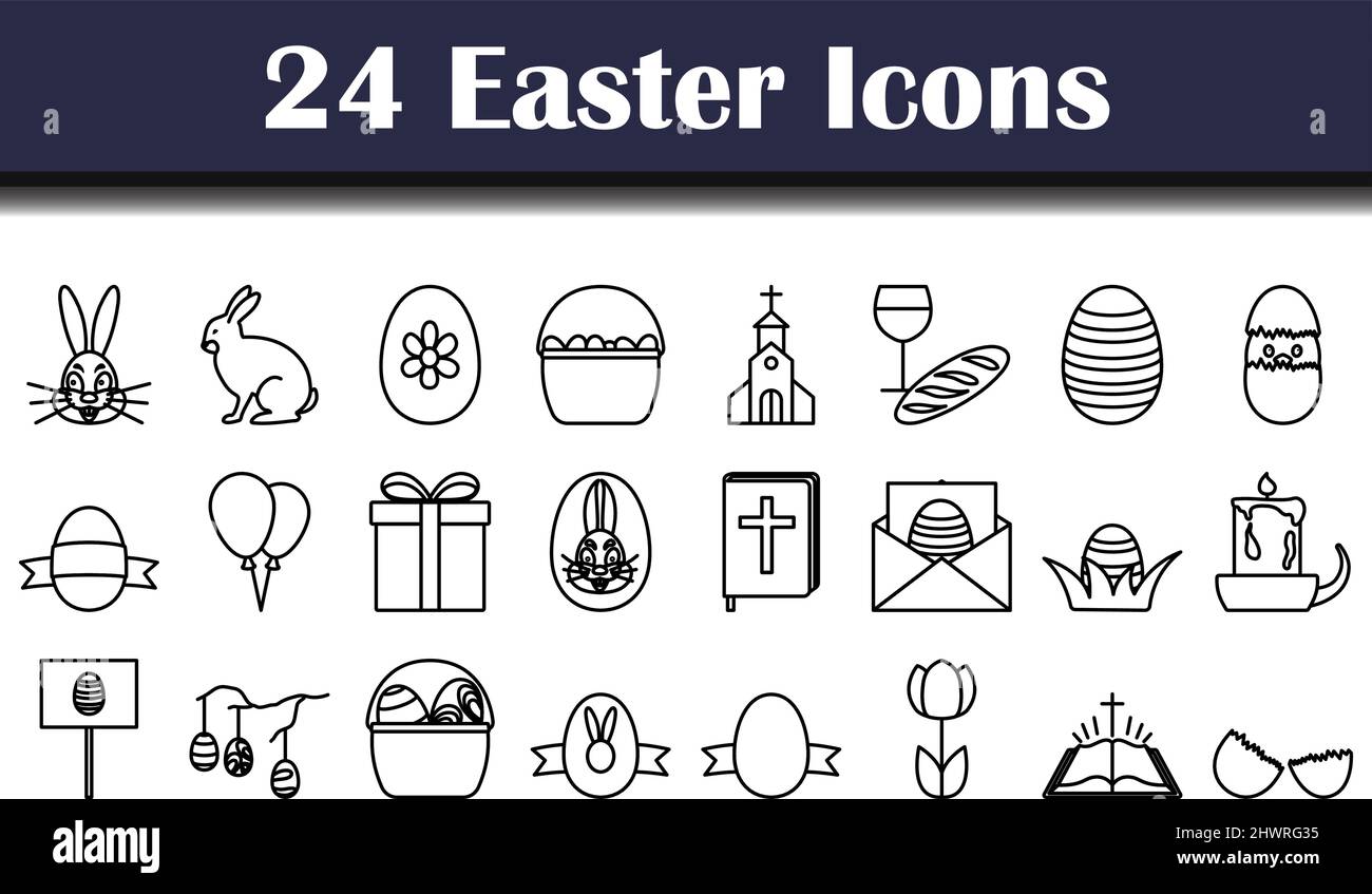 Easter Icon Set. Editable Bold Outline With Color Fill Design. Vector ...