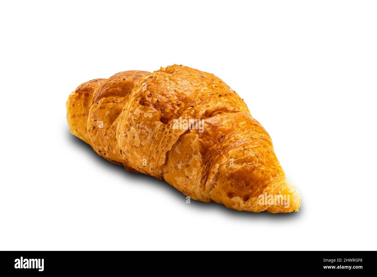 Single fresh homemade croissant isolated on white background with ...