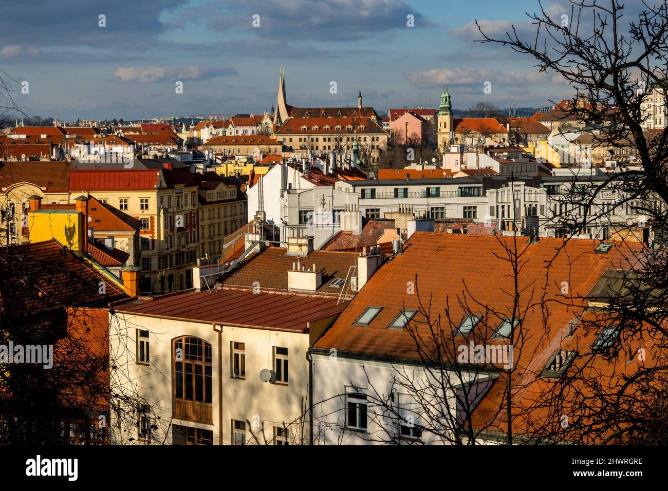 Residential area and Prague New Town with many historical building and ...
