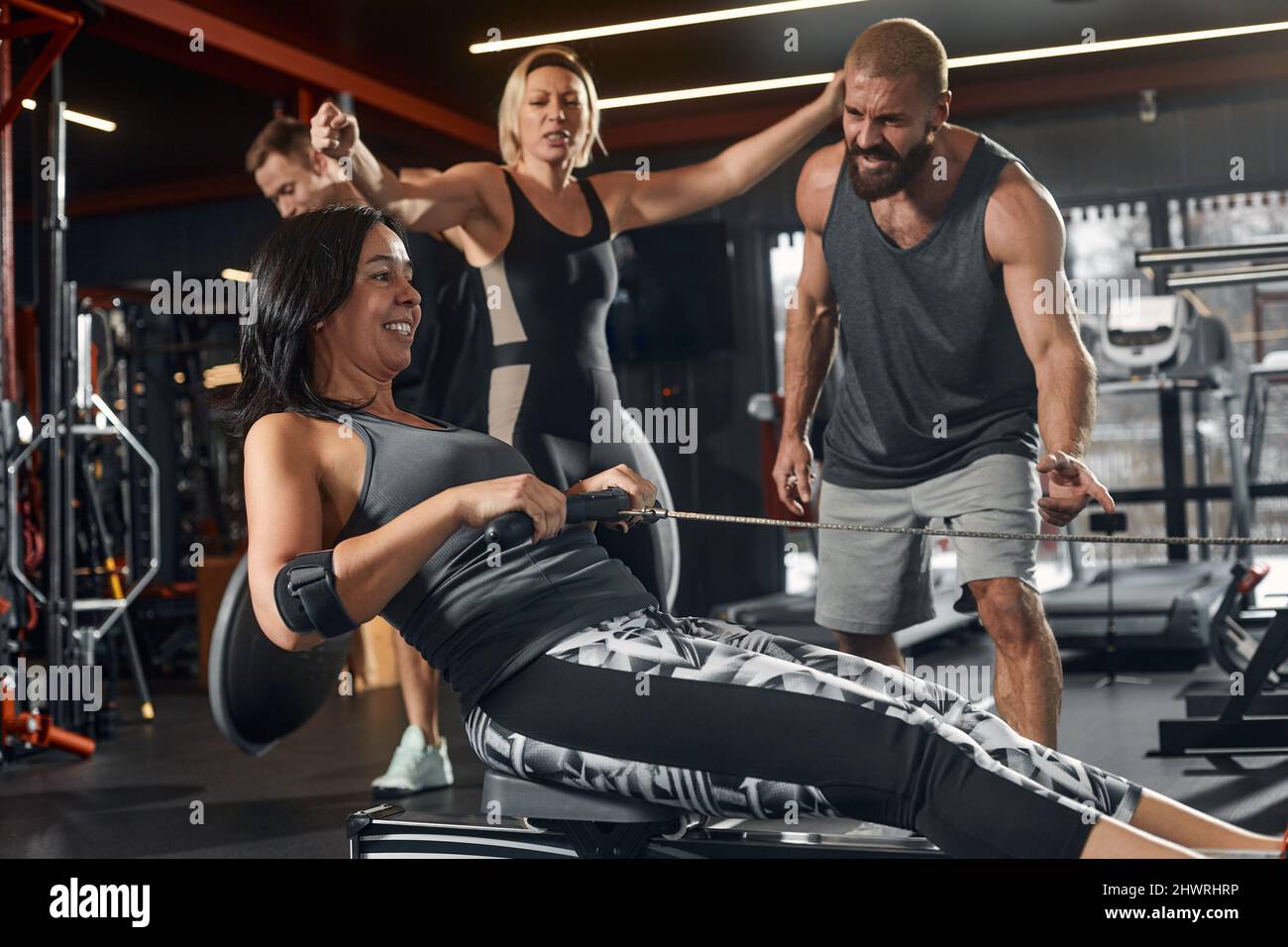 Fitness Gym friend having fun with in the gym, team work and ...