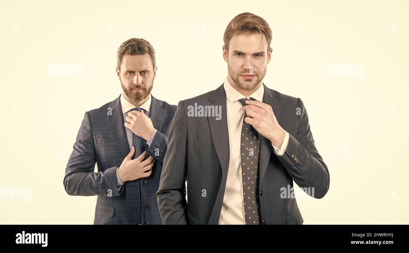 two successful entrepreneur in suit tie necktie isolated on white ...