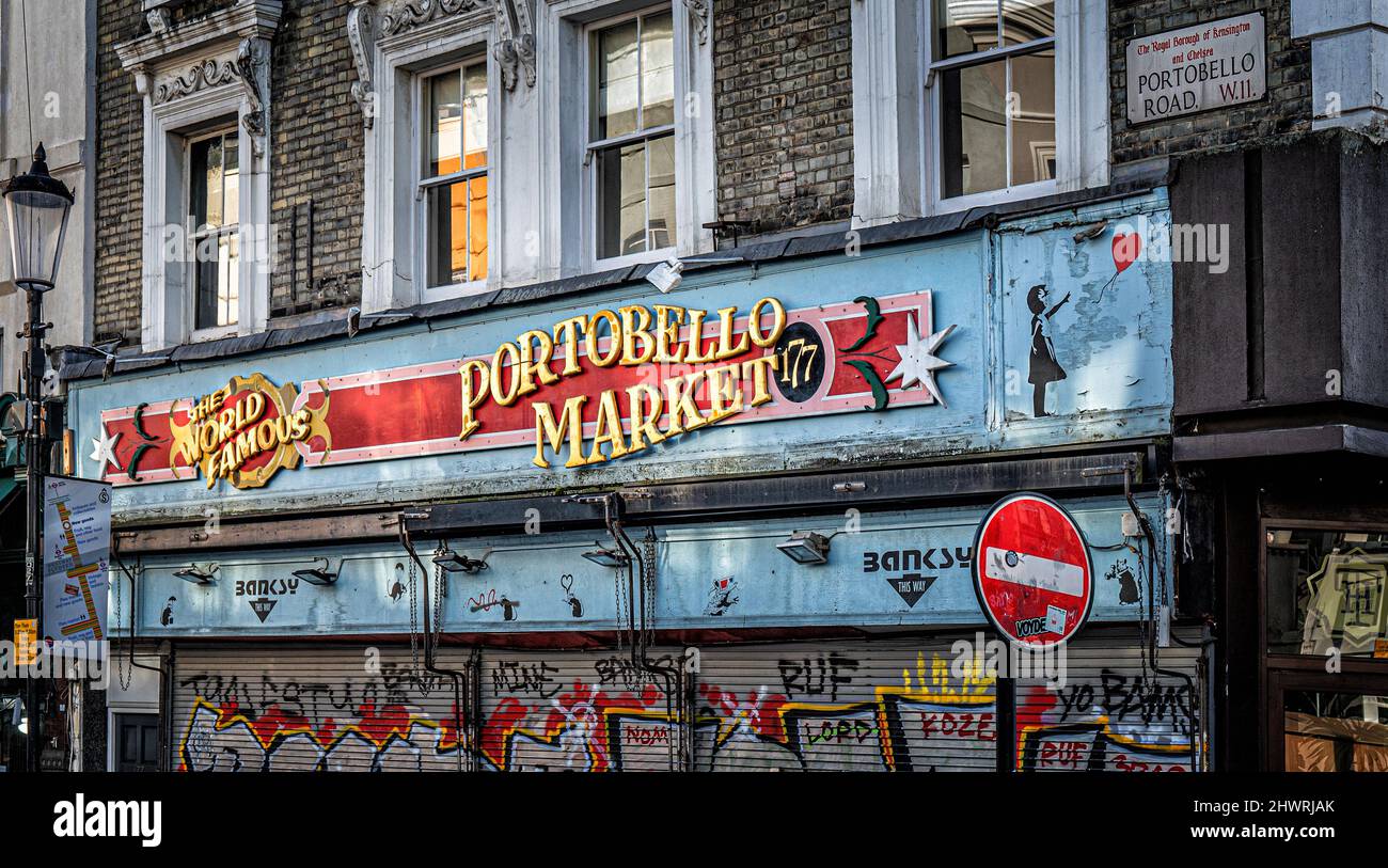 The world famous Portobello Market shop sign in vivid colors Stock ...