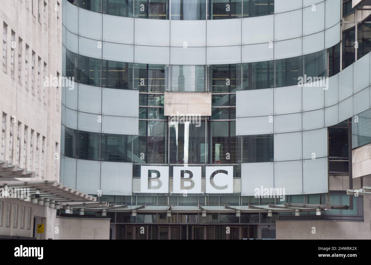 London, UK 6th March 2022. Exterior view of Broadcasting House, the BBC ...