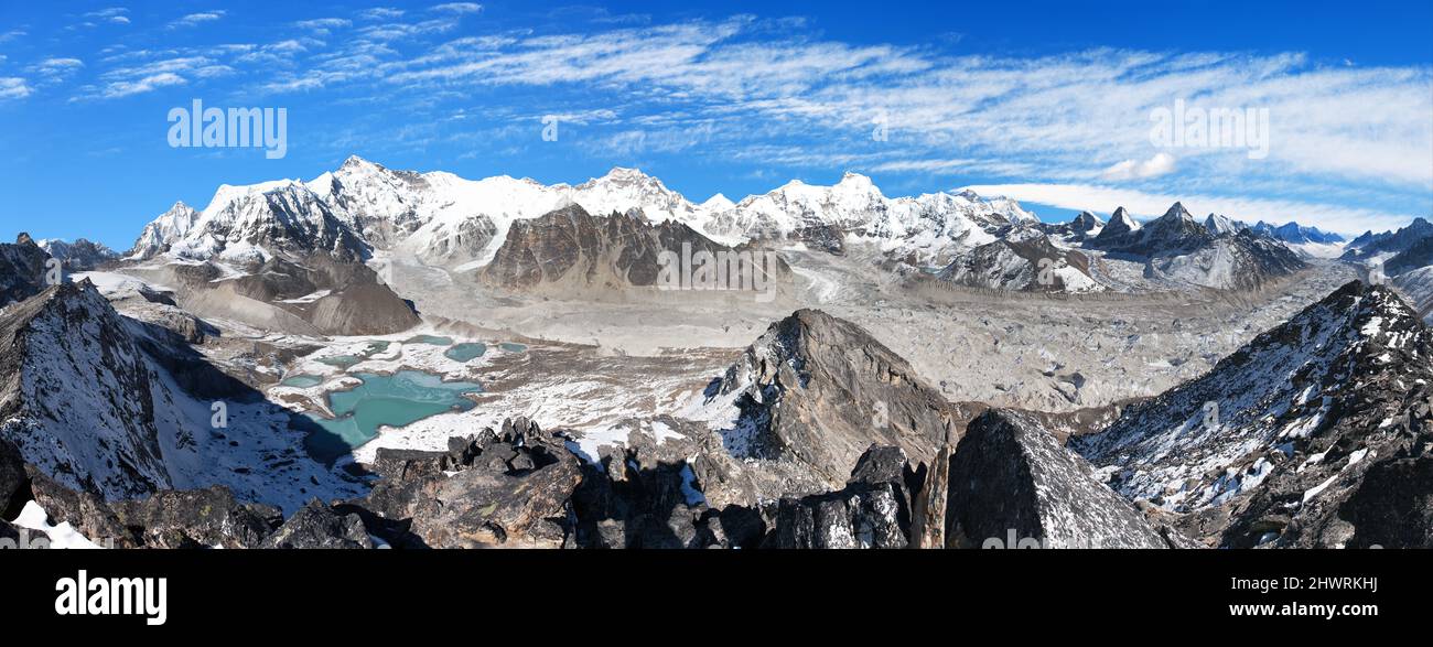 Beautiful panoramic view of Mount Cho Oyu and Cho Oyu base camp ...