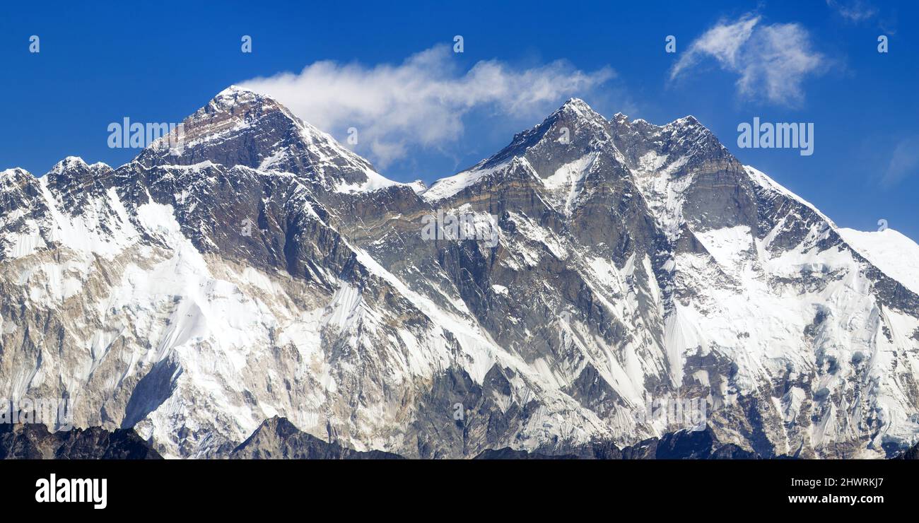 view of Mount Everest, Nuptse rock face, Lhotse and Lhotse Shar from ...