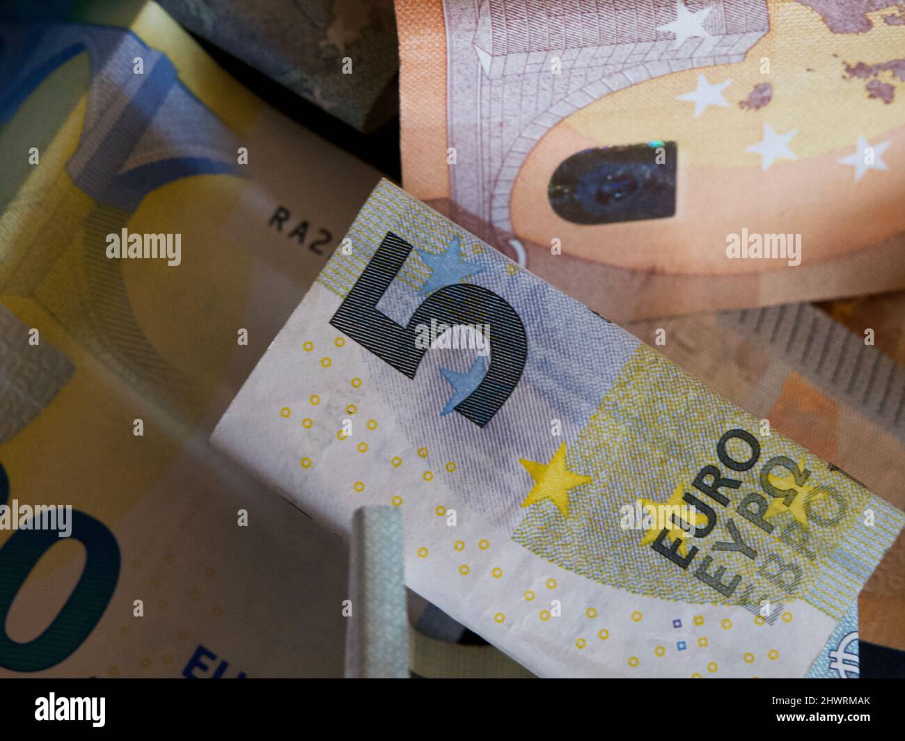 Various banknotes of the European Union in close-up. European paper ...