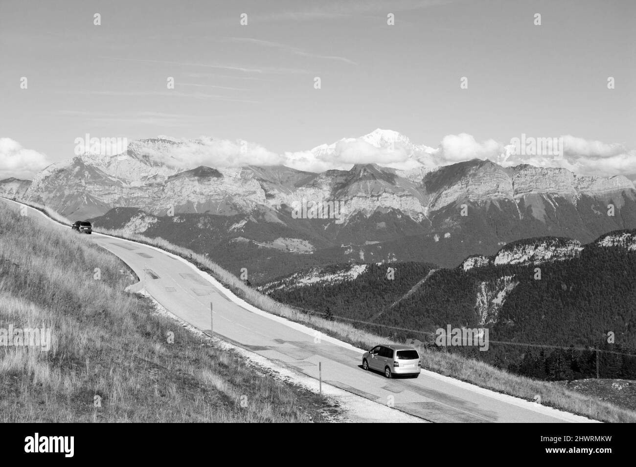 Switzerland alps road car Black and White Stock Photos & Images - Alamy