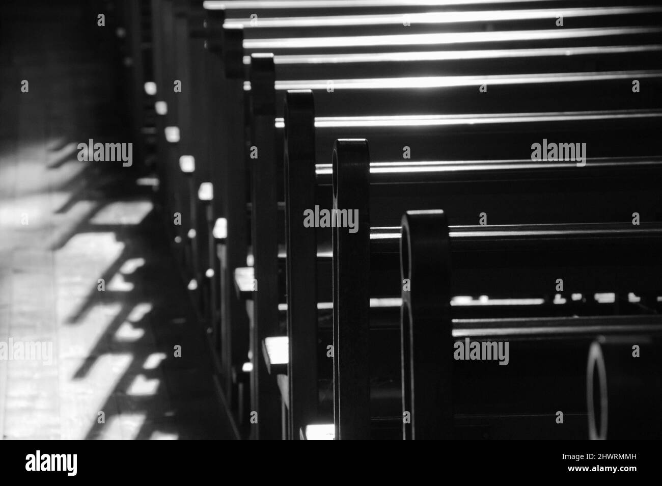 Selective focus wooden benches Black and White Stock Photos & Images ...