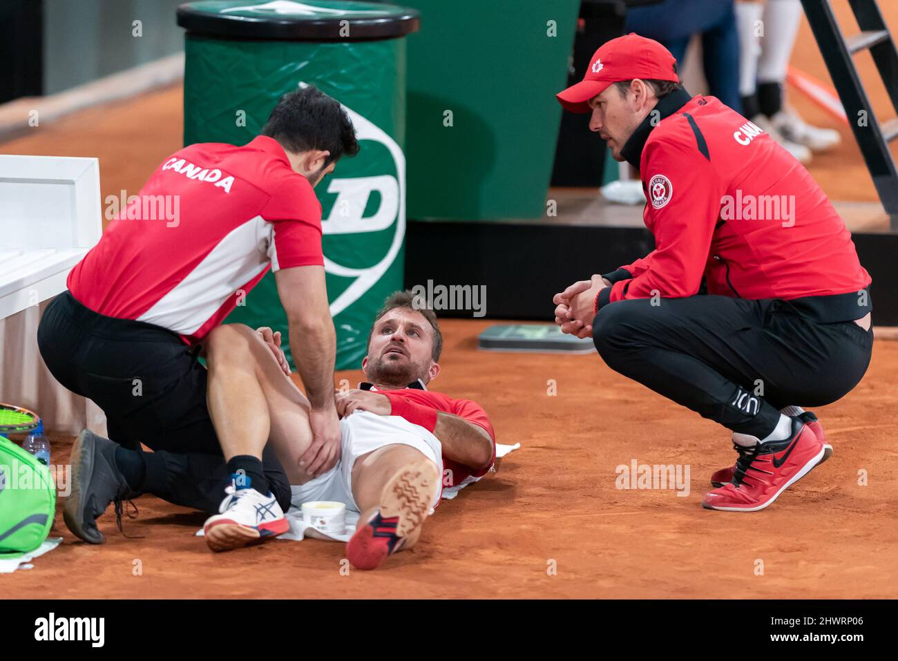 DEN HAAG, NETHERLANDS - MARCH 5: Steven Diez of Canada receives medical ...