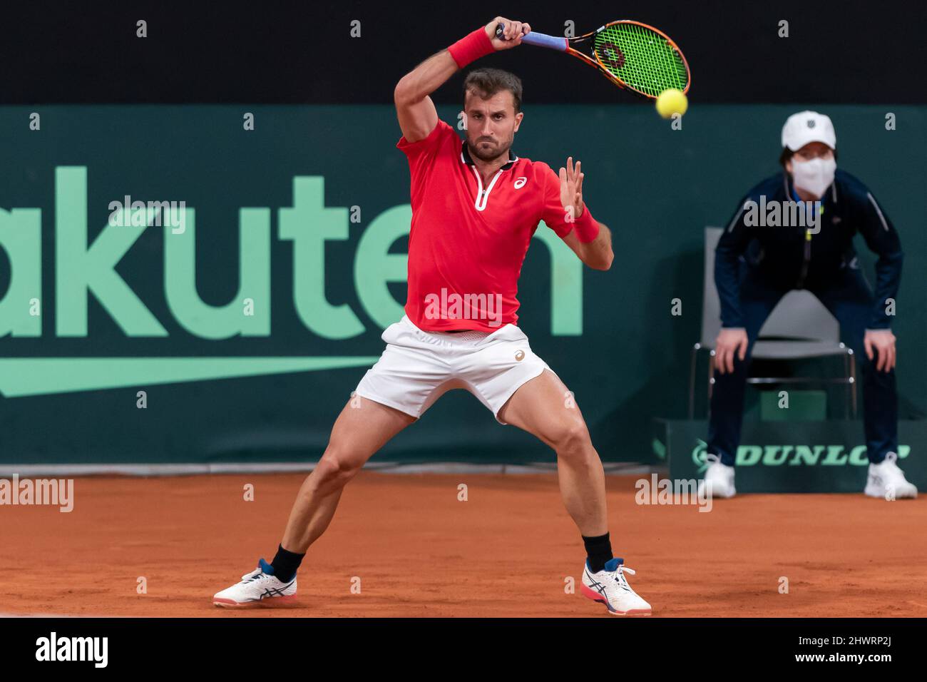 DEN HAAG, NETHERLANDS - MARCH 5: Steven Diez of Canada plays a forehand ...