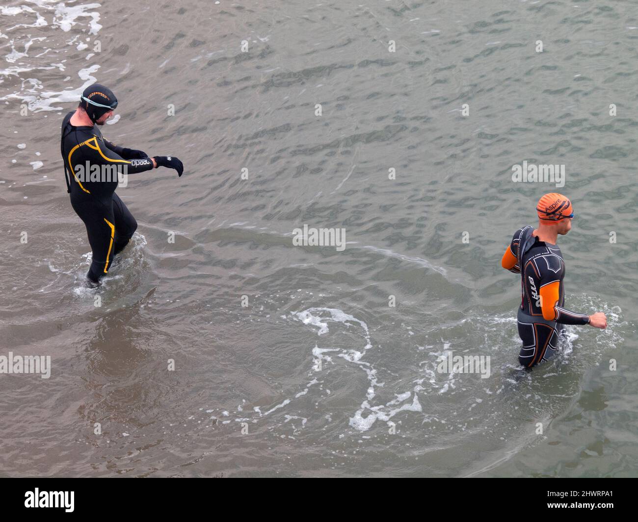 Winter swimmers enter the sea at Brighton, England Stock Photo - Alamy