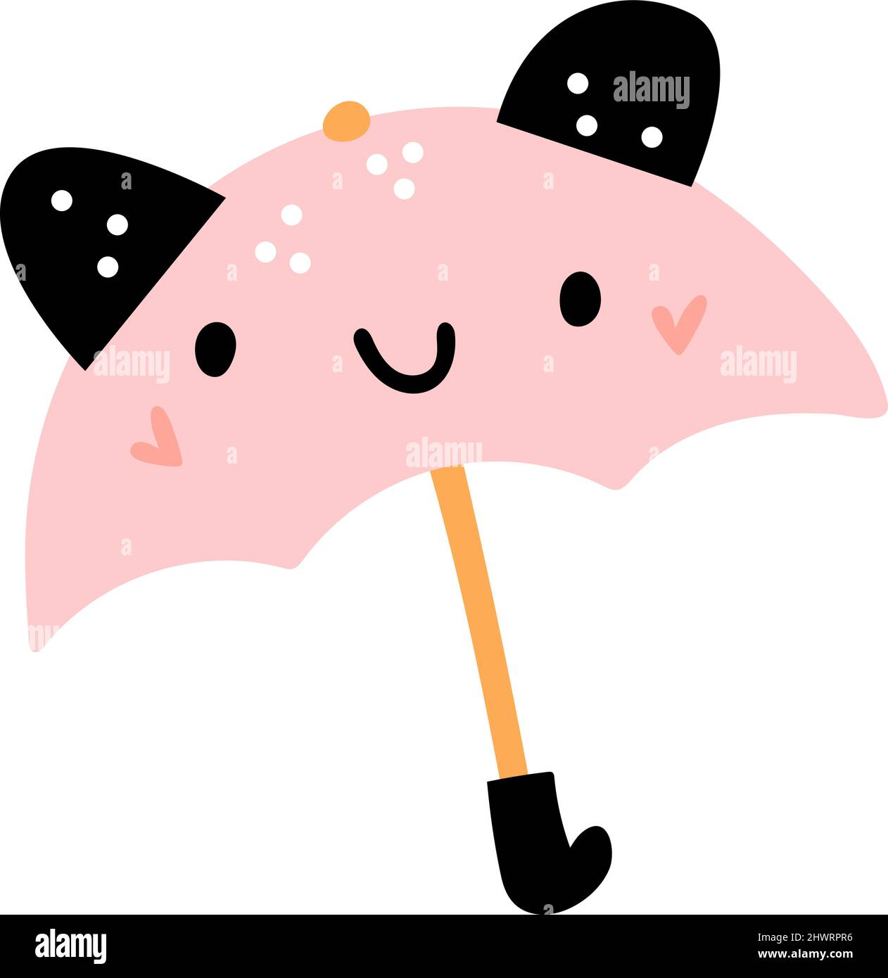 Cute pink umbrella. Kid parasol with kawaii face Stock Vector Image ...