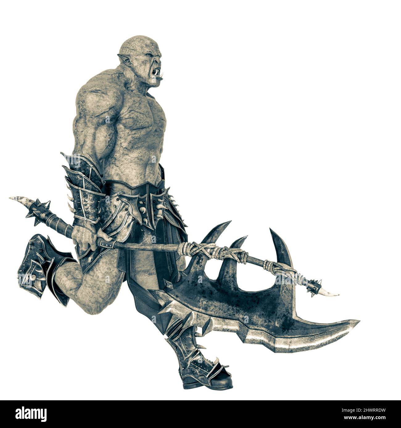green orc is marching to the war in a white background. This monster in ...
