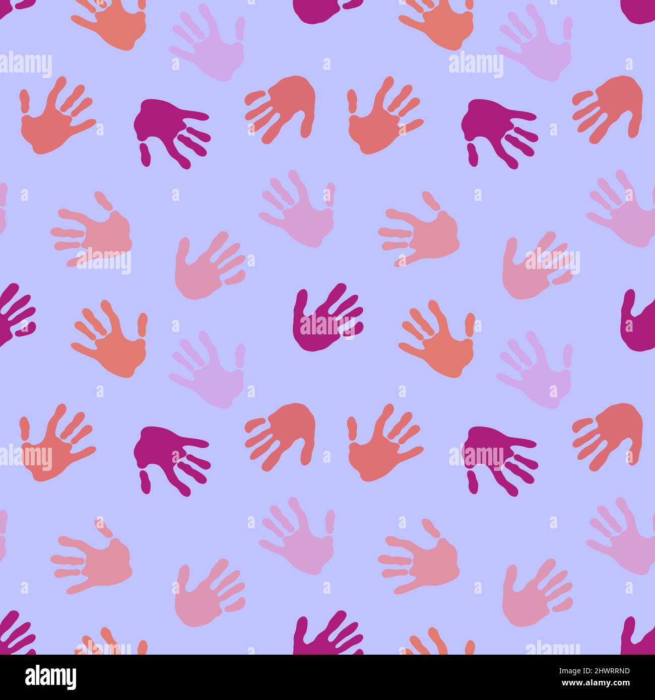 Seamless coloured handprint pattern for fabrics and packaging and gifts ...