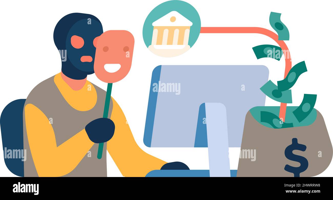 Scammer stealing money from bank account. Cyber crime concept Stock ...