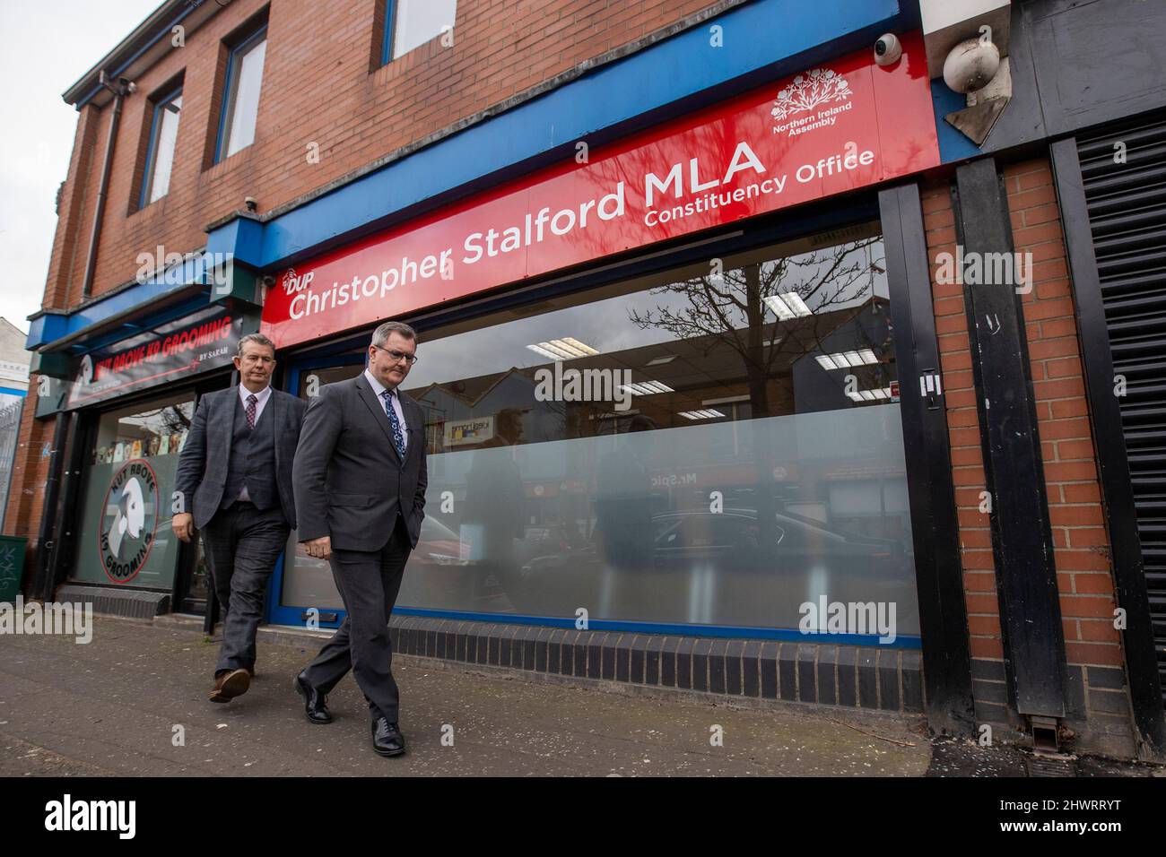 DUP leader Sir Jeffrey Donaldson (right) with his party colleague Edwin ...