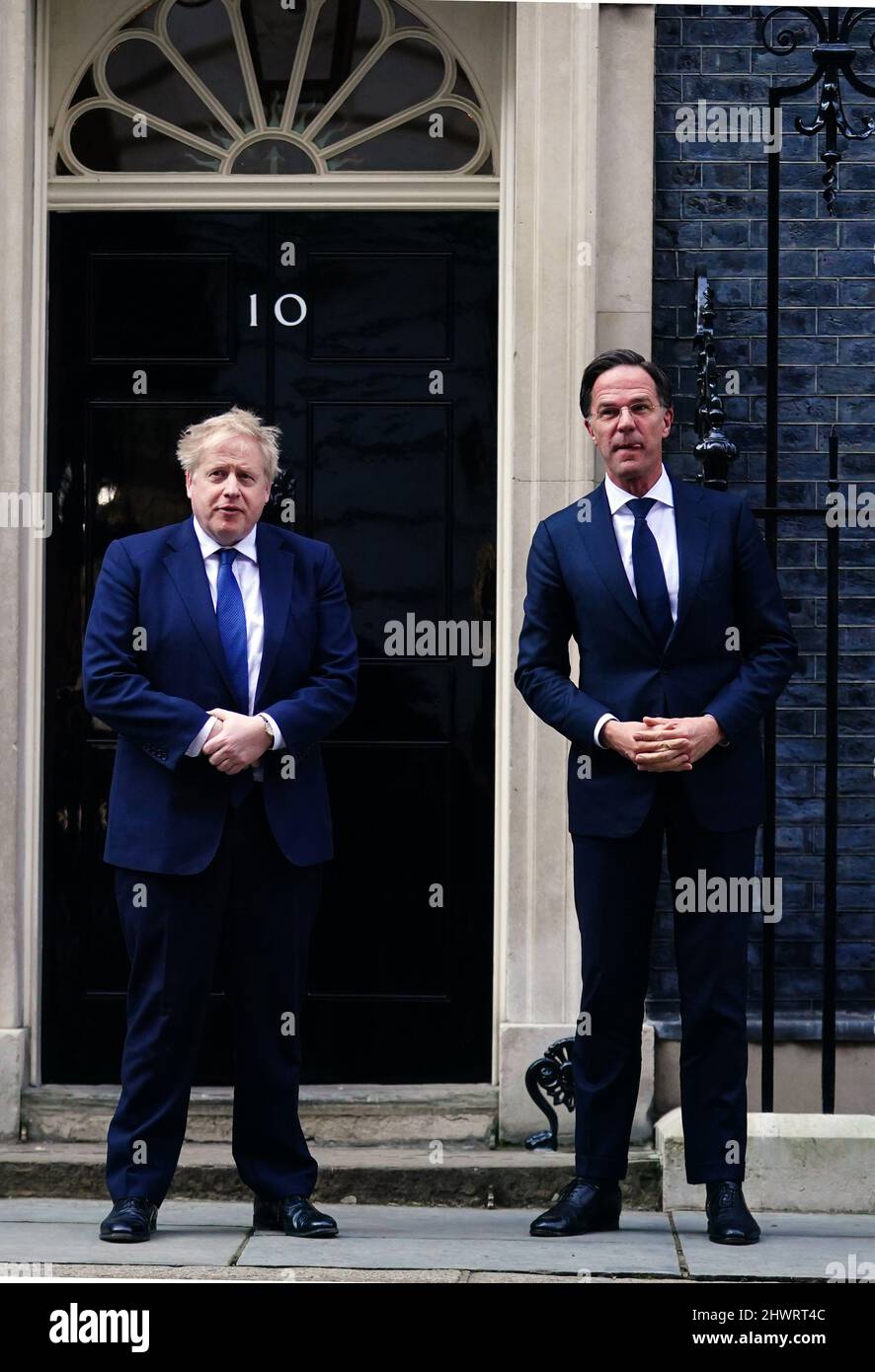 Prime Minister Boris Johnson (left) greets Dutch Prime Minister Mark ...
