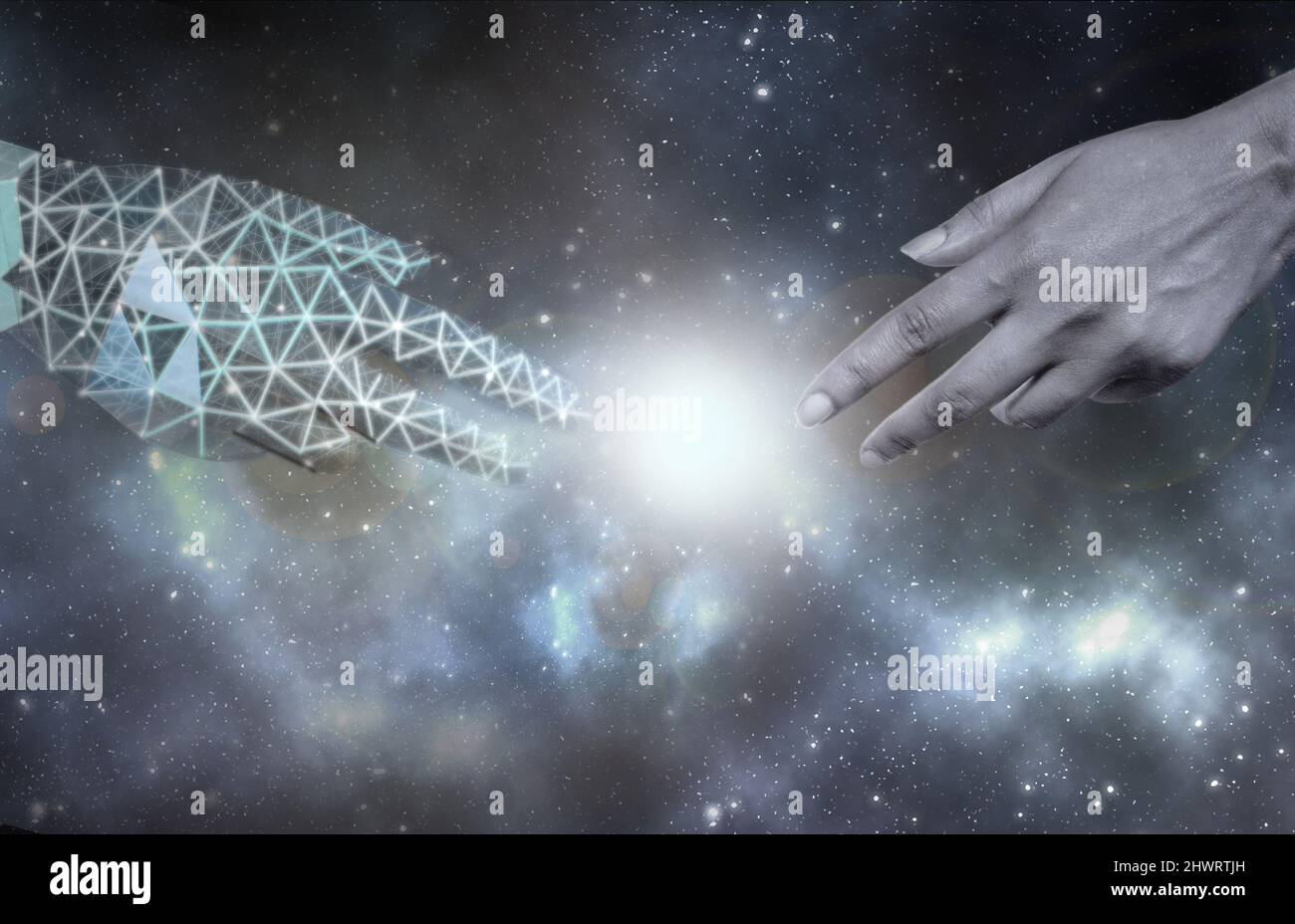 Robot and human reaching towards each other Stock Photo - Alamy