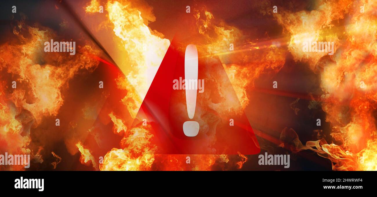 red warning symbol and fire and flames 3d-illustration Stock Photo - Alamy