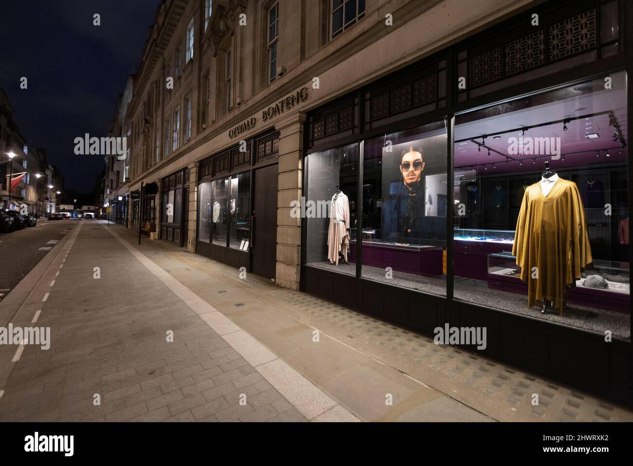 Savile Row at nighttime in Mayfair, central London, known for ...