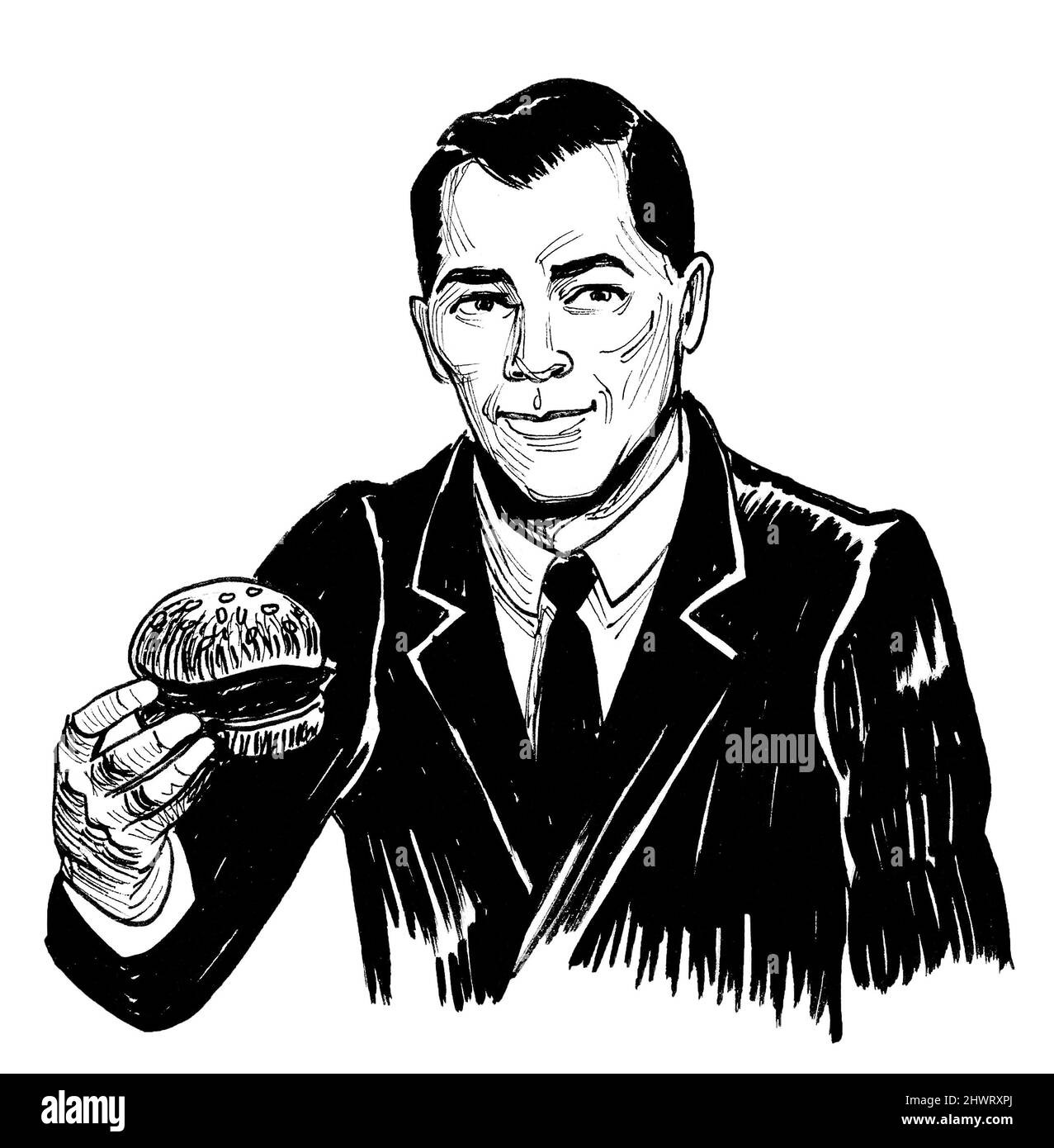 Man eating fast food Black and White Stock Photos & Images - Alamy