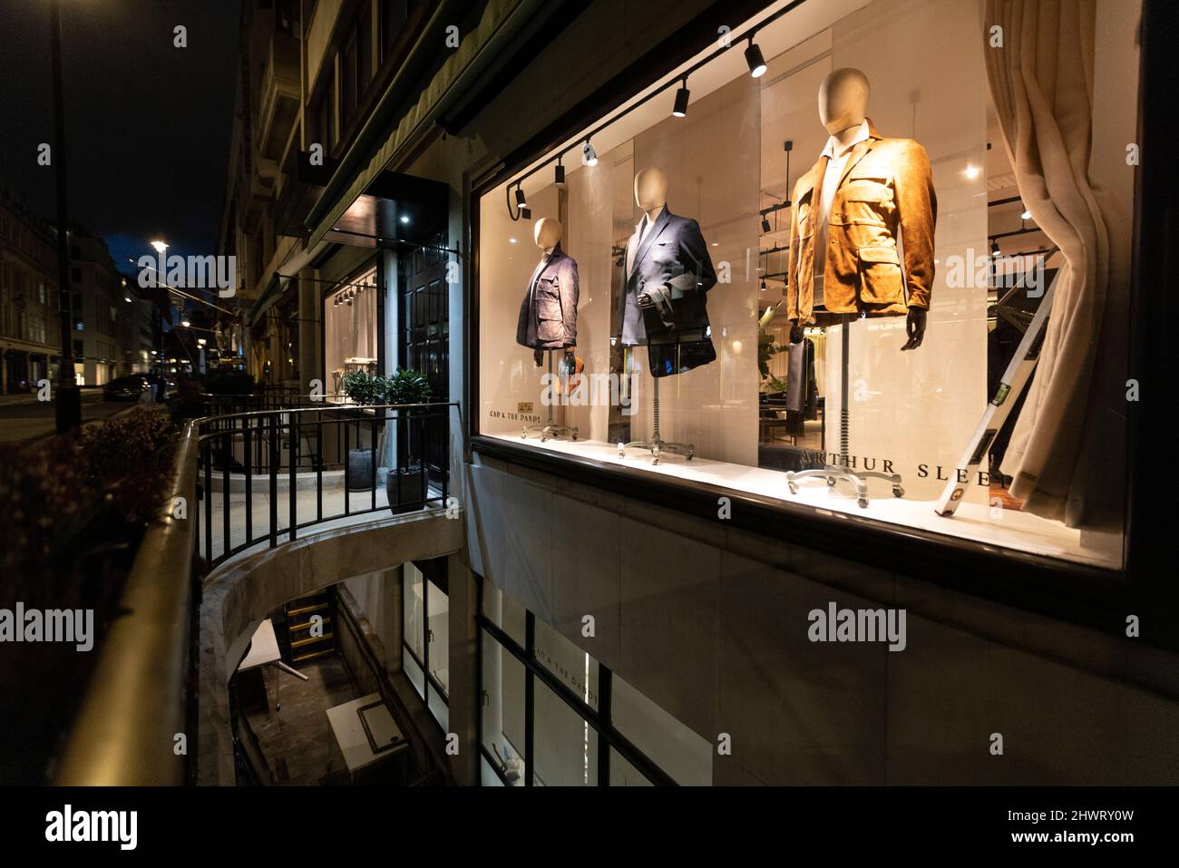 Savile Row at nighttime in Mayfair, central London, known for ...