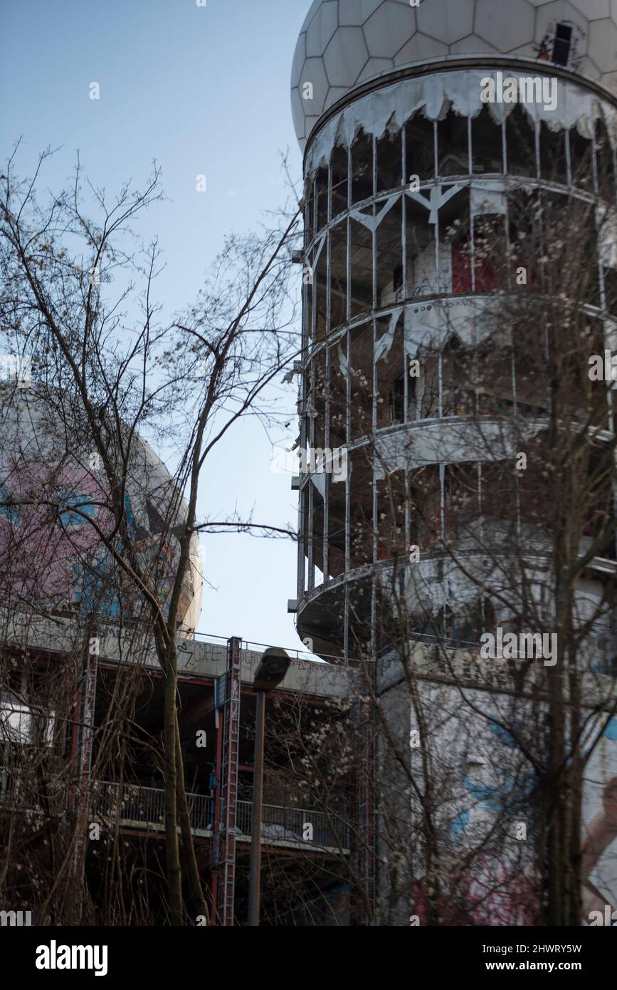 Cold War era spy tower at Teufelsberg in Berlin, Germany. It is now a ...